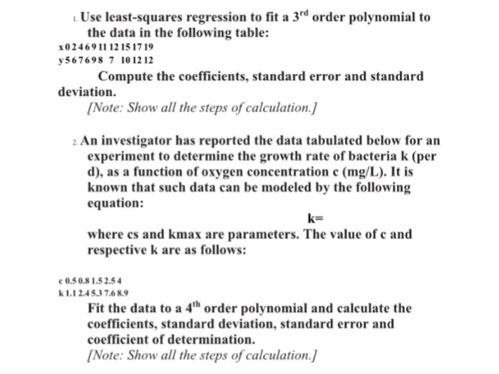 Solved Use least-squares regression to fit a 3^rd order | Chegg.com