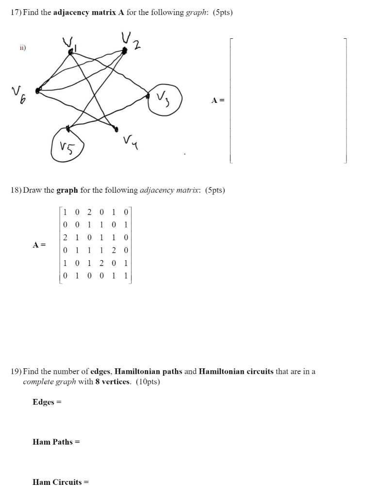 Solved 17) Find the adjacency matrix A for the following | Chegg.com