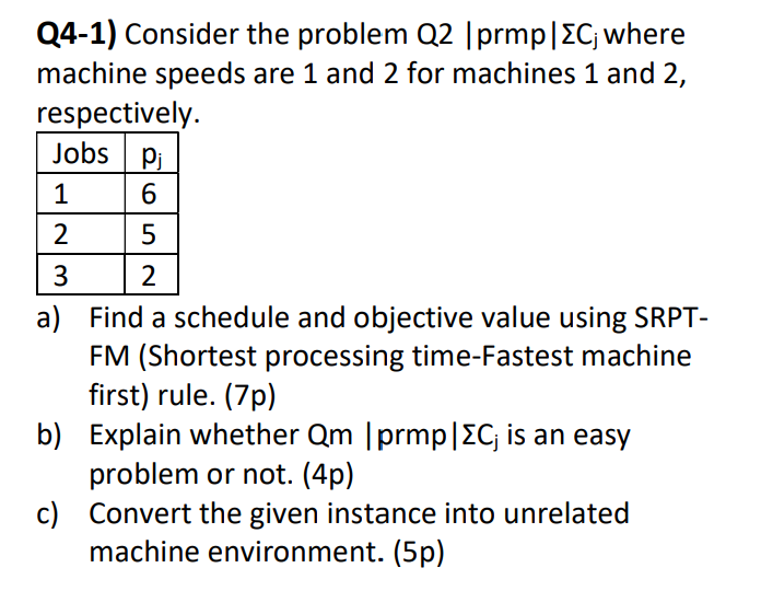 Q4-1) Consider the problem Q2 [prmp/EC; where machine | Chegg.com