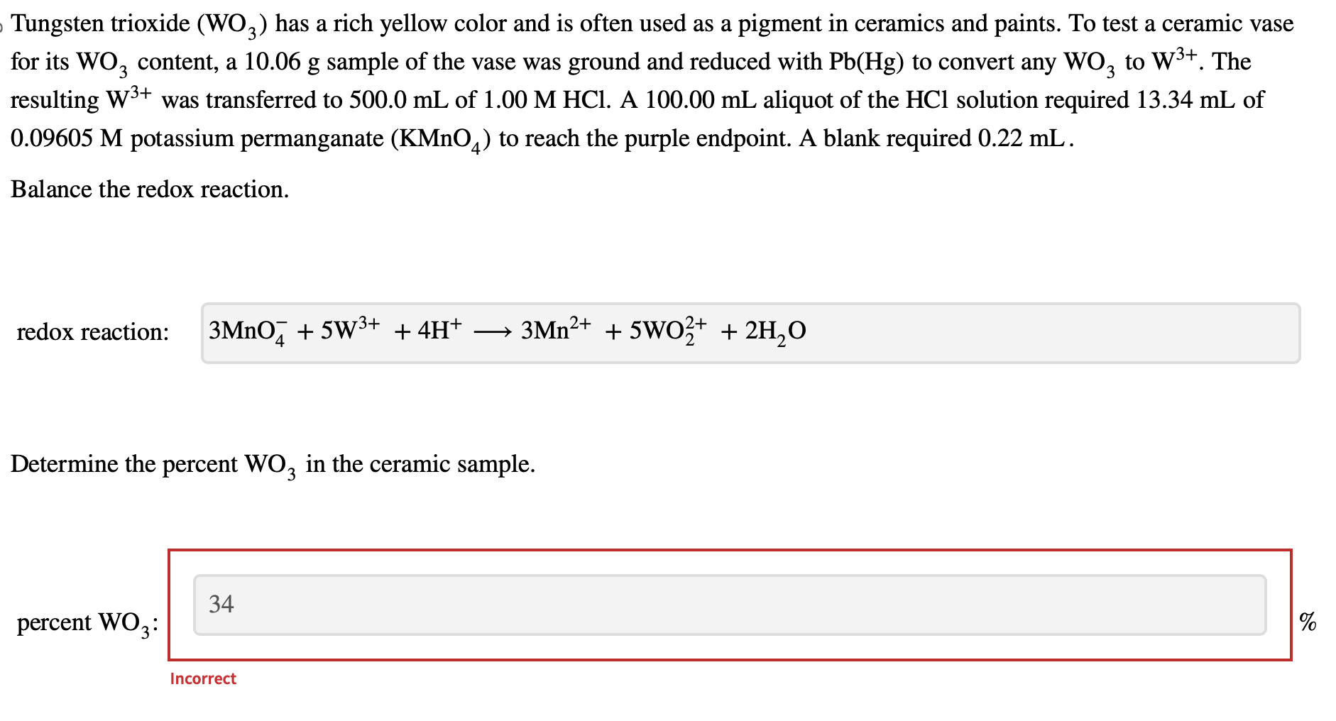 Solved Tungsten trioxide (WO3) has a rich yellow color and | Chegg.com