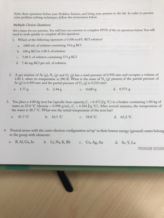 Solved Solve these questions before your Problem Session, | Chegg.com