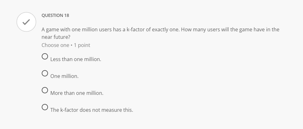 Solved QUESTION 18 A game with one million users has a | Chegg.com