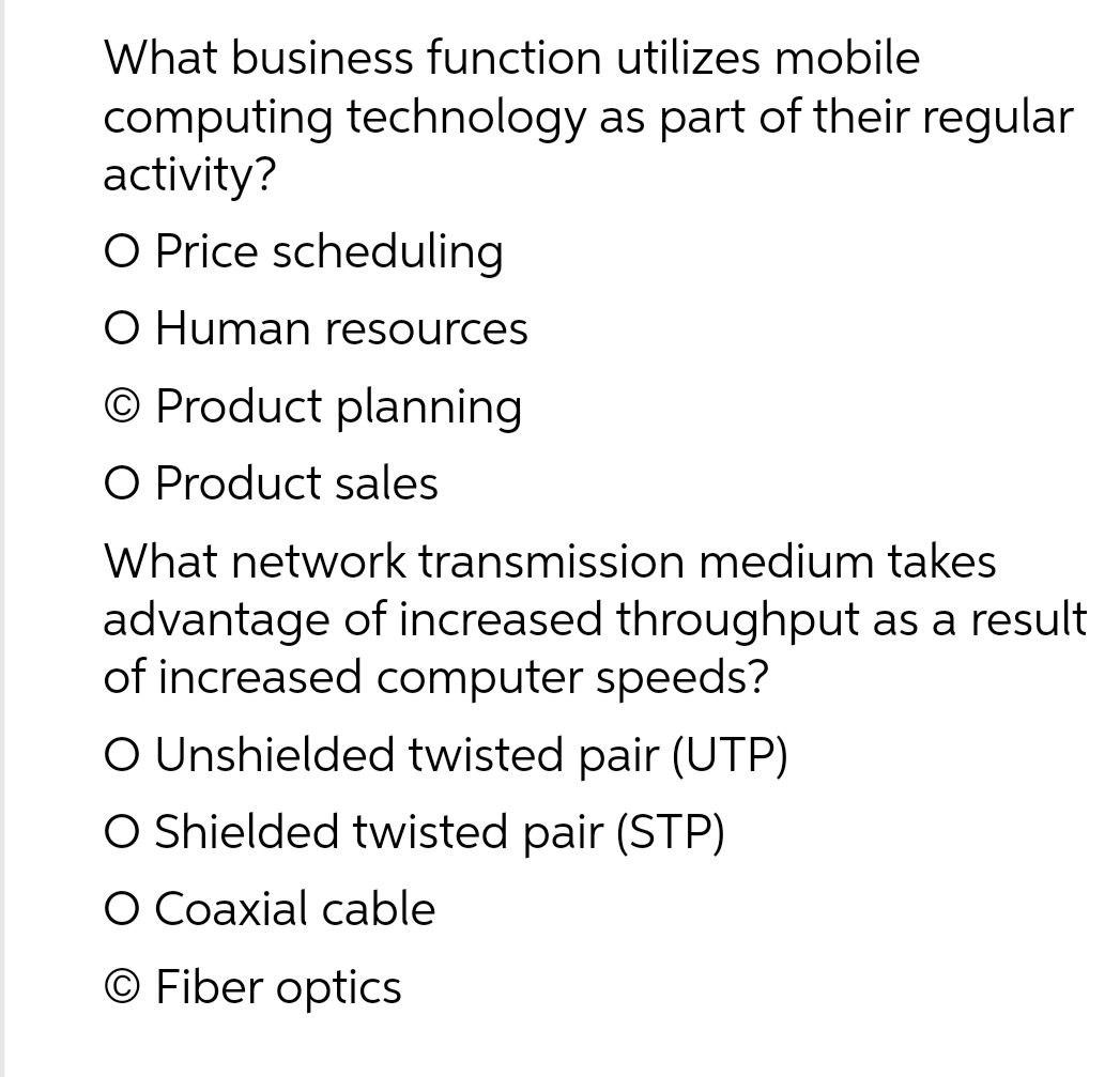 Solved What business function utilizes mobile computing | Chegg.com