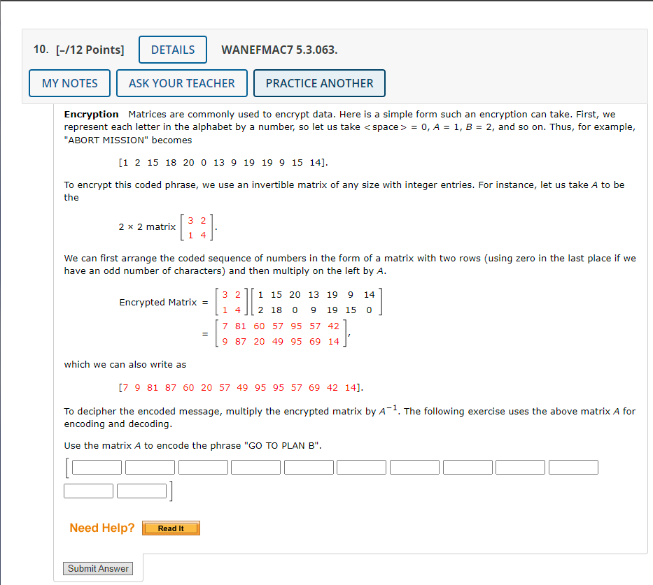 Solved 10. [-/12 Points] DETAILS WANEFMAC7 5.3.063. MY NOTES | Chegg.com