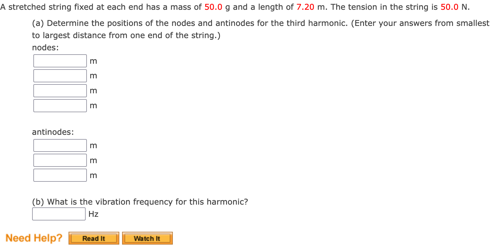 Solved A stretched string fixed at each end has a mass of | Chegg.com