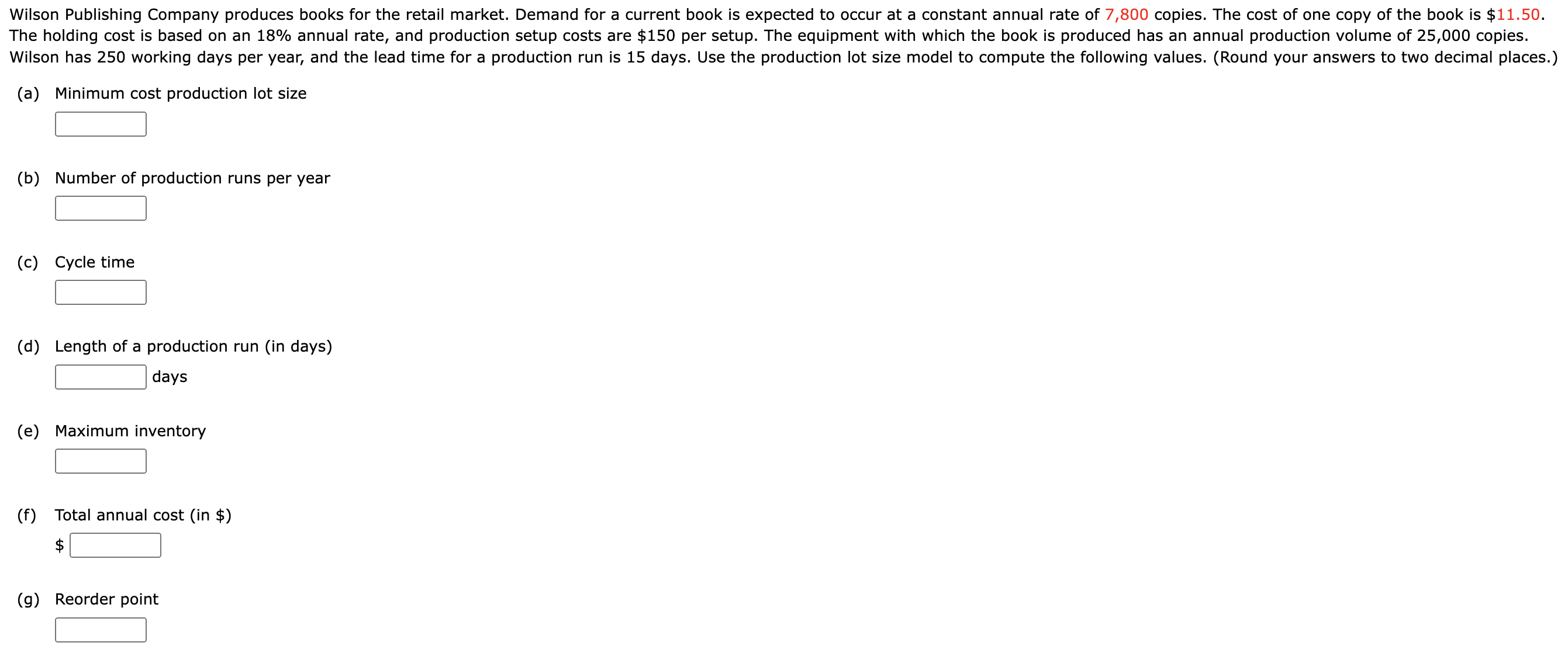 Solved (a) ﻿Minimum cost production lot size(b) ﻿Number of | Chegg.com