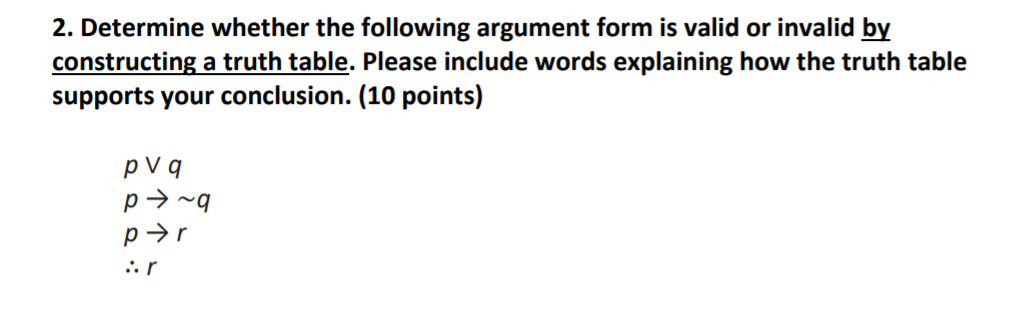 Solved 2. Determine whether the following argument form is | Chegg.com