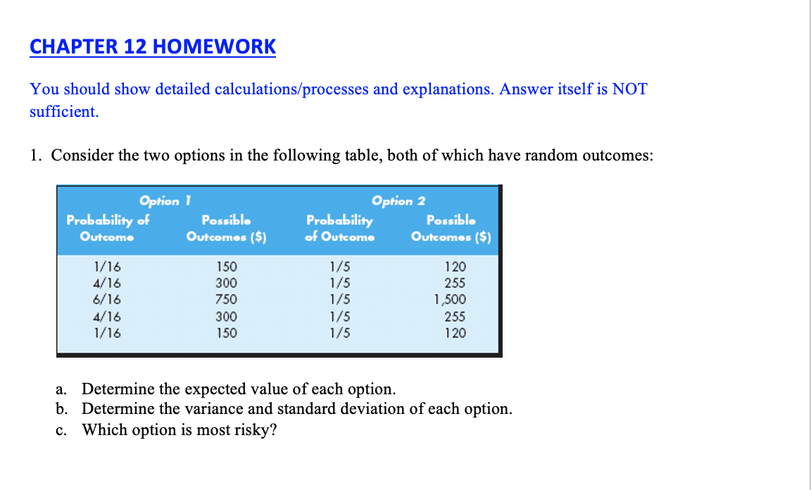 Solved CHAPTER 12 HOMEWORK You should show detailed | Chegg.com