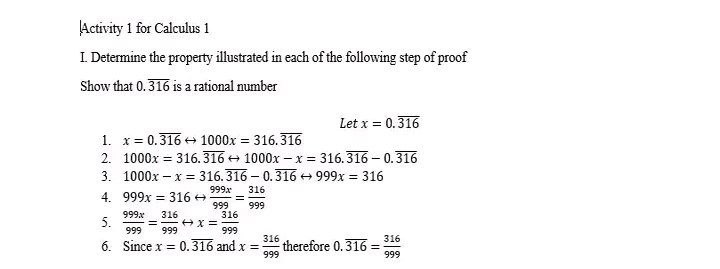 Solved Activity 1 for Calculus 1 I. Determine the property | Chegg.com