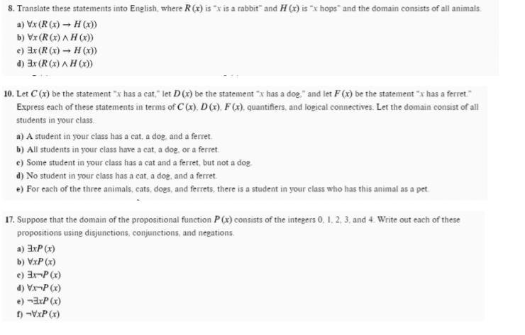 Solved 8. Translate these statements into English, where RX) | Chegg.com