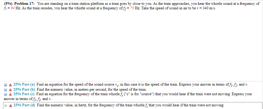 Solved (5\%) Problem 17: You are standing on a train station | Chegg.com