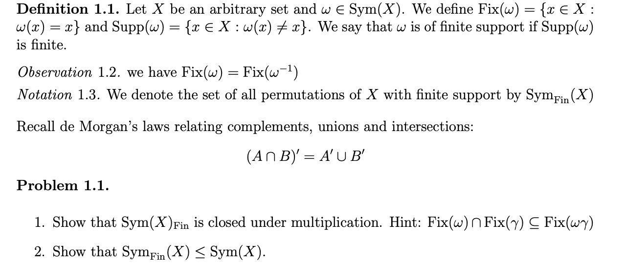 Solved Definition 1.1. Let X be an arbitrary set and | Chegg.com