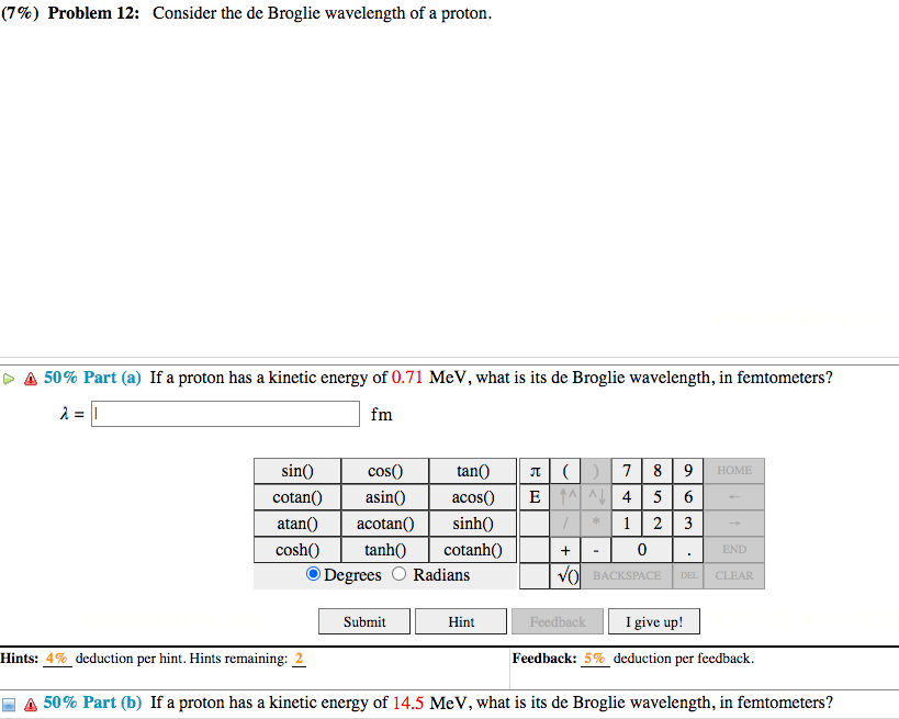 Solved 7 Problem 12 Consider The De Broglie Wavelength