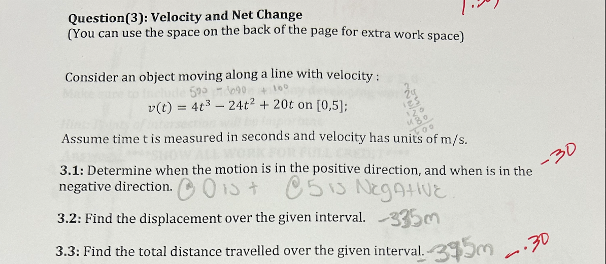 Solved Question(3): Velocity and Net Change (You can use the | Chegg.com