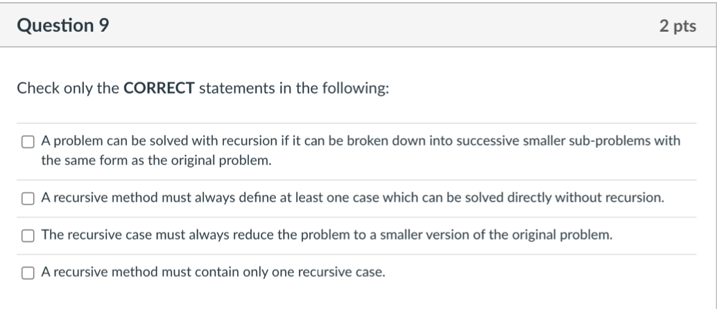 Solved Question 9 2 pts Check only the CORRECT statements in | Chegg.com