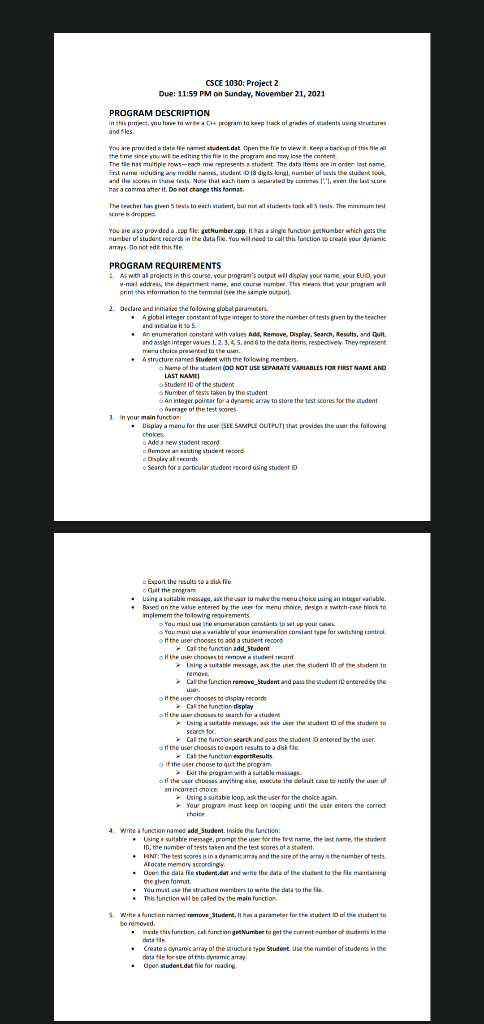 Solved CSCE 1030: Project 2 Due: 11:59 PM on Sunday, | Chegg.com