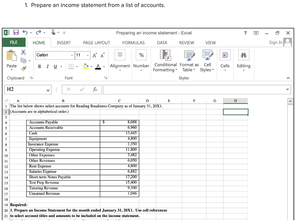Solved 1. Prepare an income statement from a list of | Chegg.com