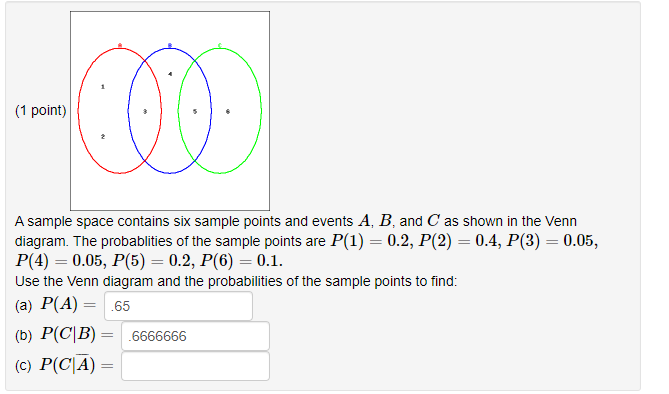 Solved (1 point) 200 A sample space contains six sample | Chegg.com