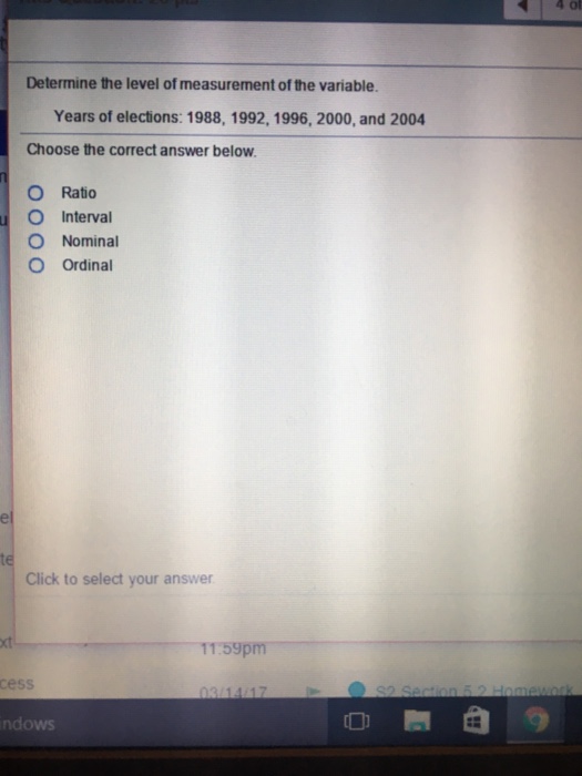 Solved Determine the level of measurement of the variable. | Chegg.com