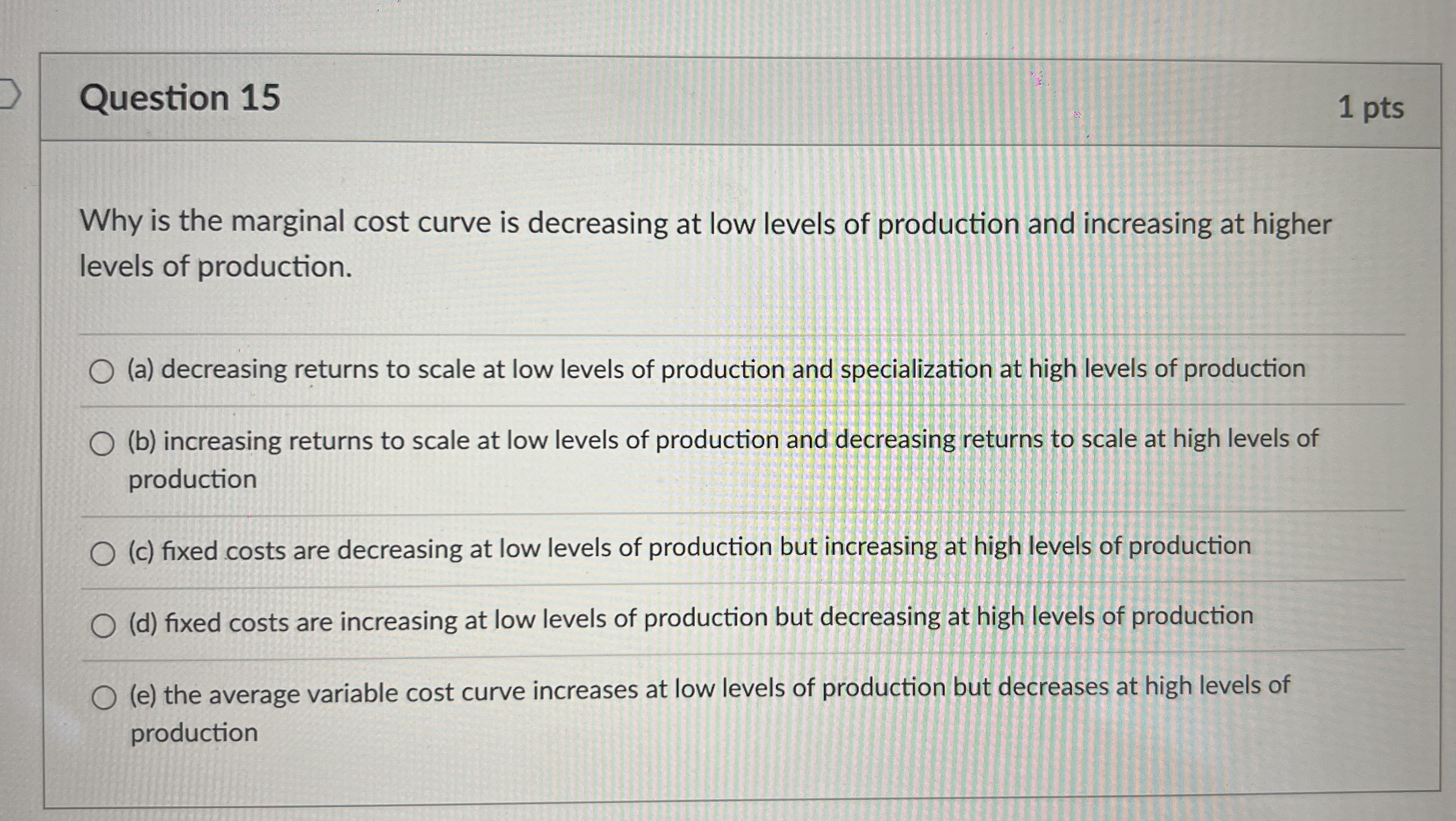Solved Why is the marginal cost curve is decreasing at low | Chegg.com