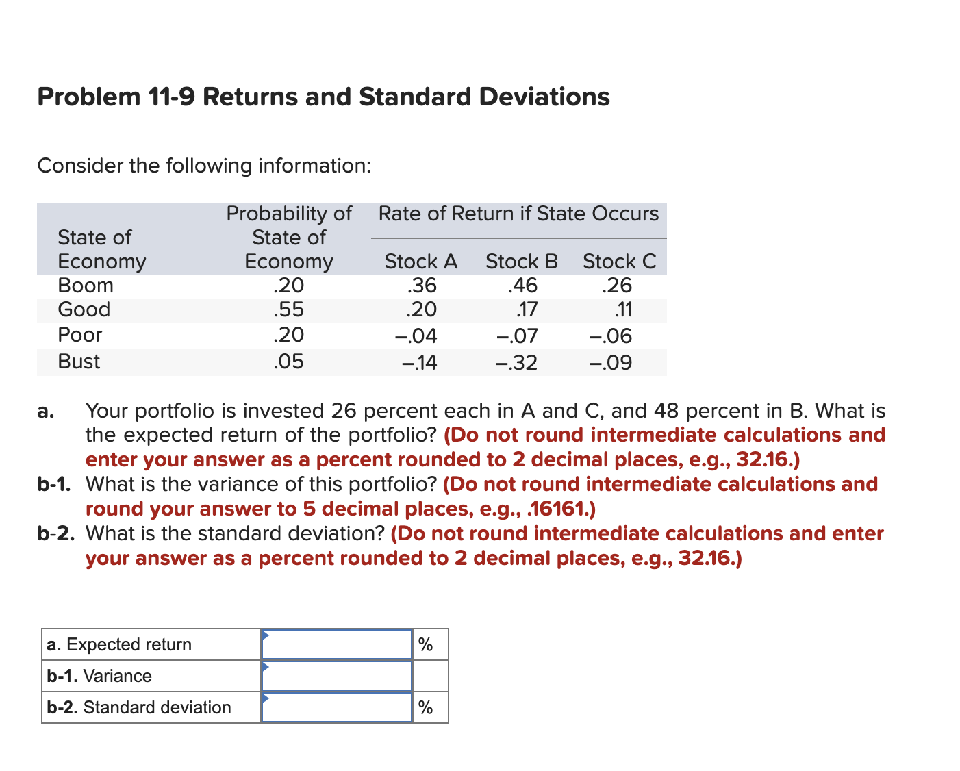 Solved Problem 11-9 ﻿Returns and Standard DeviationsConsider | Chegg.com