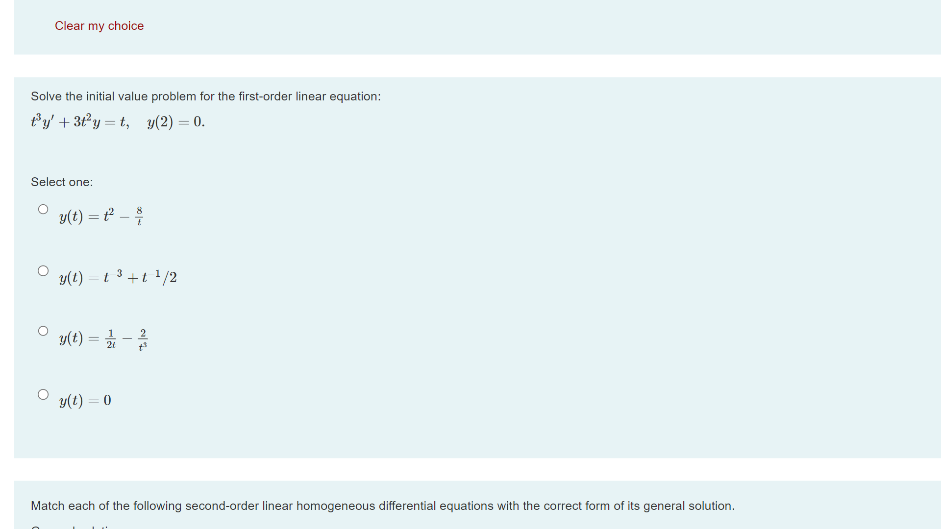 Solved Clear my choice Solve the initial value problem for | Chegg.com
