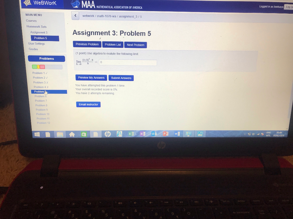 Solved WeBWork MATHEMATICAL ASSOCIATION OF AMERICA Logged in | Chegg.com