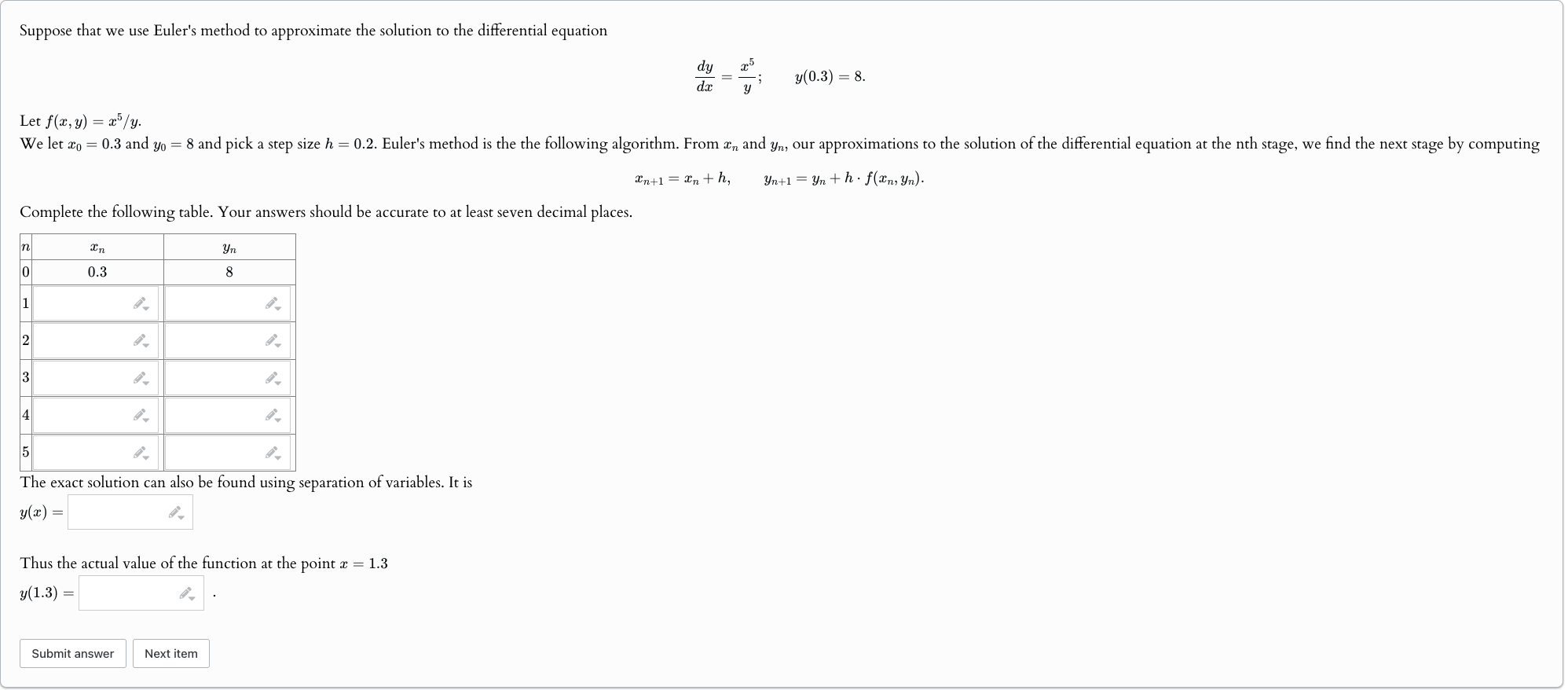 Solved Suppose that we use Euler's method to approximate the | Chegg.com