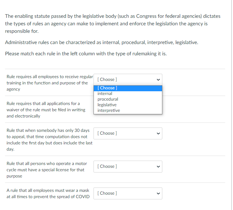 The enabling statute passed by the legislative body | Chegg.com