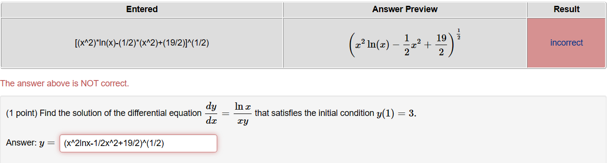 Solved The answer above is NOT correct. (1 point) Find the | Chegg.com