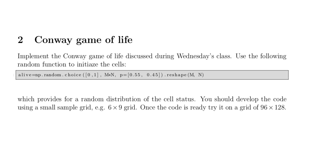 Conway game of life 2 Implement the Conway game of | Chegg.com