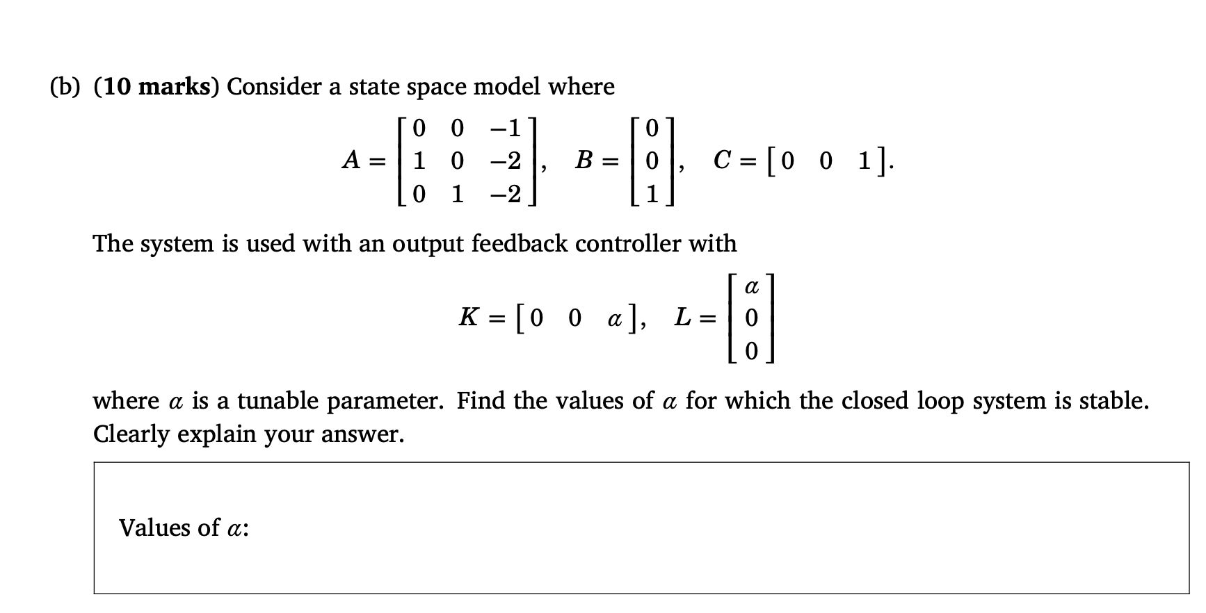 Problem 1 - State Space Analysis (20 marks) (a) (10 | Chegg.com