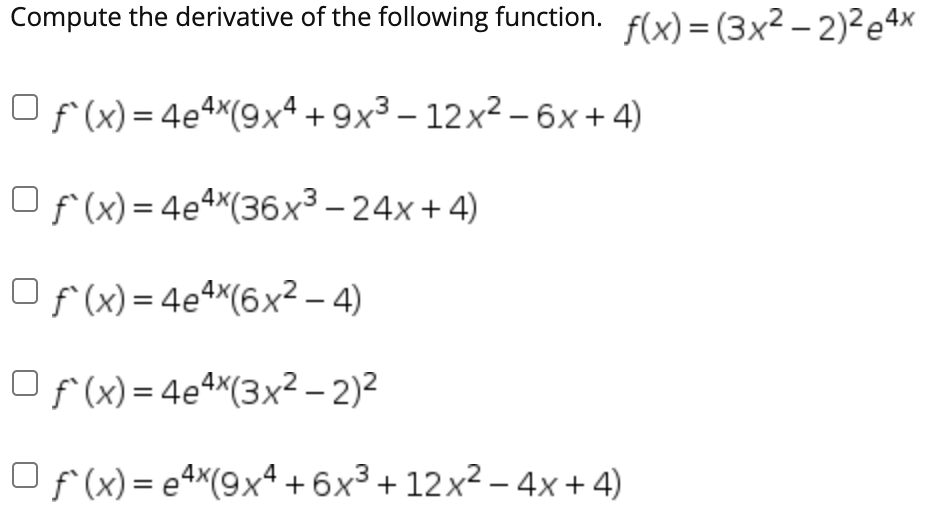 Solved Compute the derivative of the following function. | Chegg.com