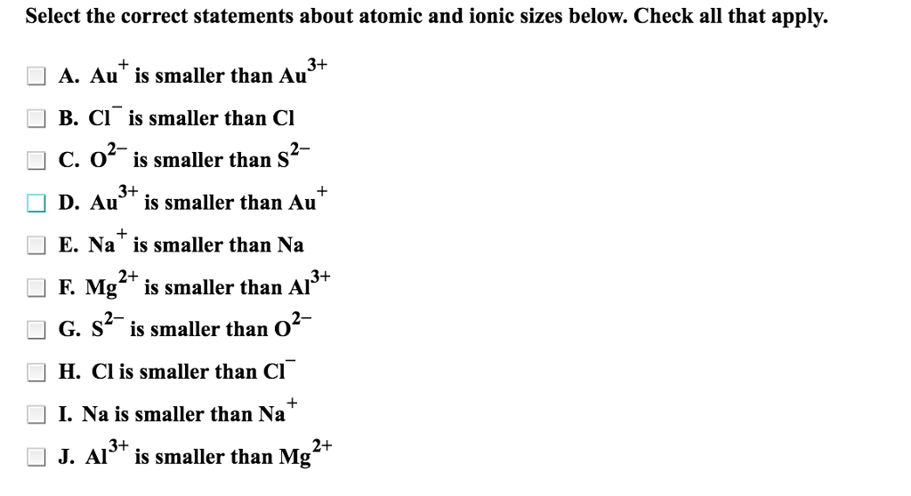 Solved Select the correct statements about atomic and ionic | Chegg.com