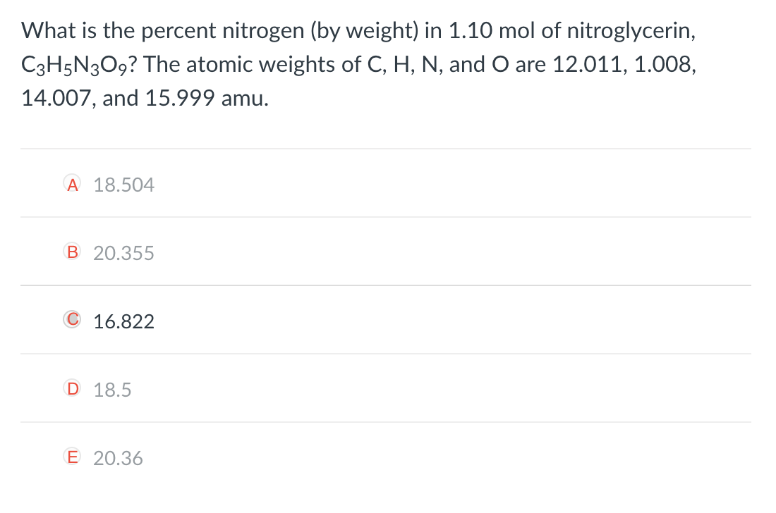 Solved What is the percent nitrogen (by weight) in 1.10 mol | Chegg.com