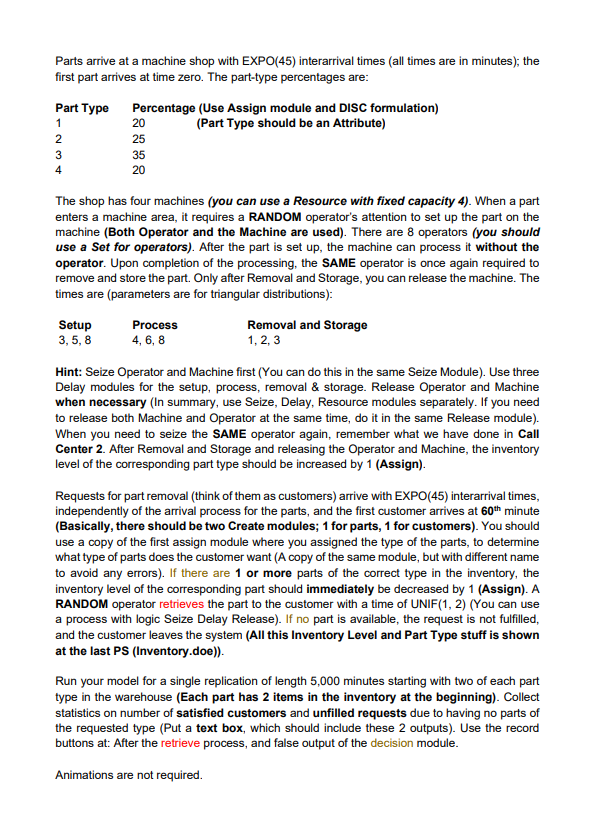Solved Parts arrive at a machine shop with EXPO(45) | Chegg.com