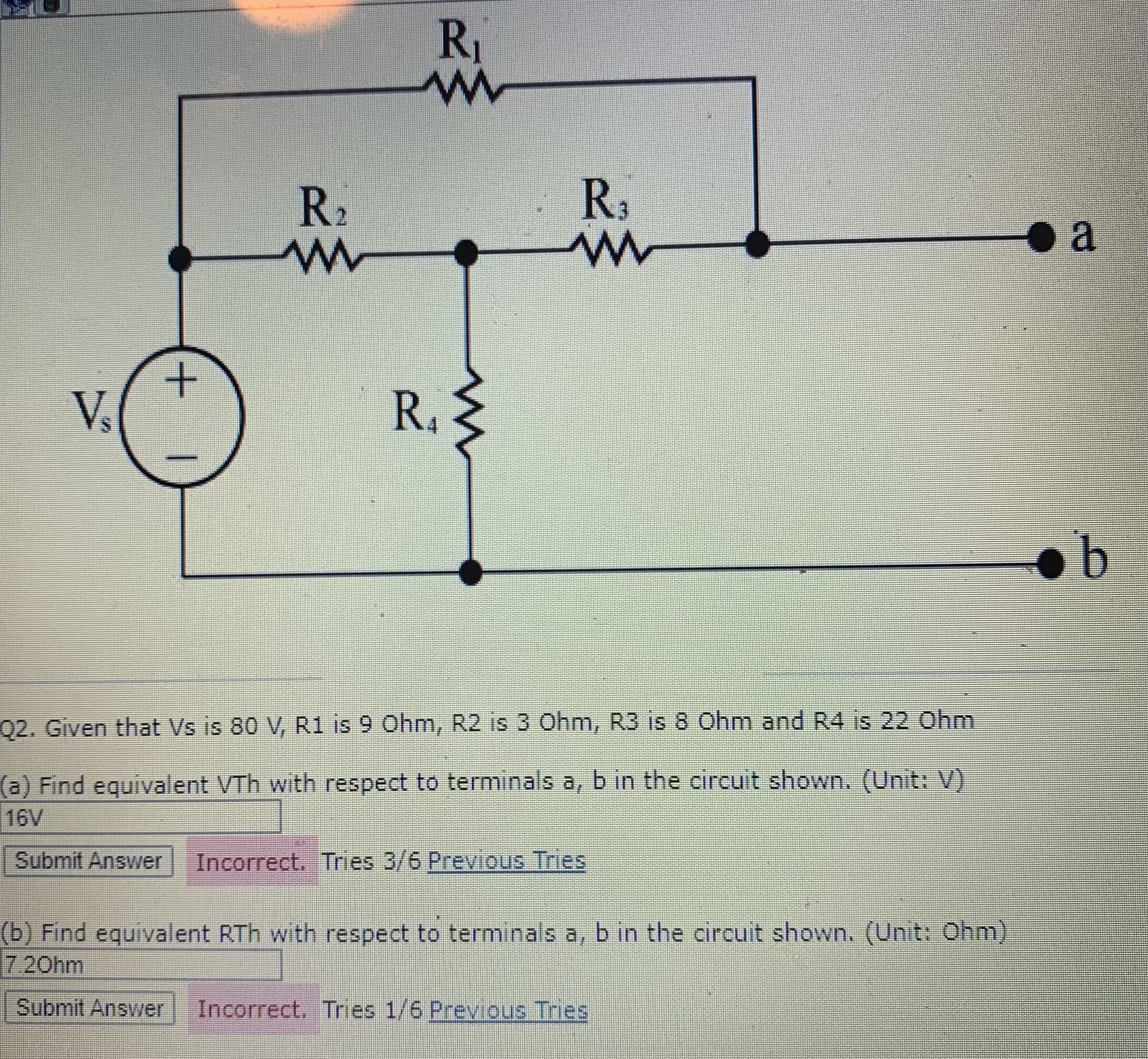 Solved Q2. Given that Vs is 80 V, R1 is 9 Ohm, R2 is 3 Ohm, | Chegg.com