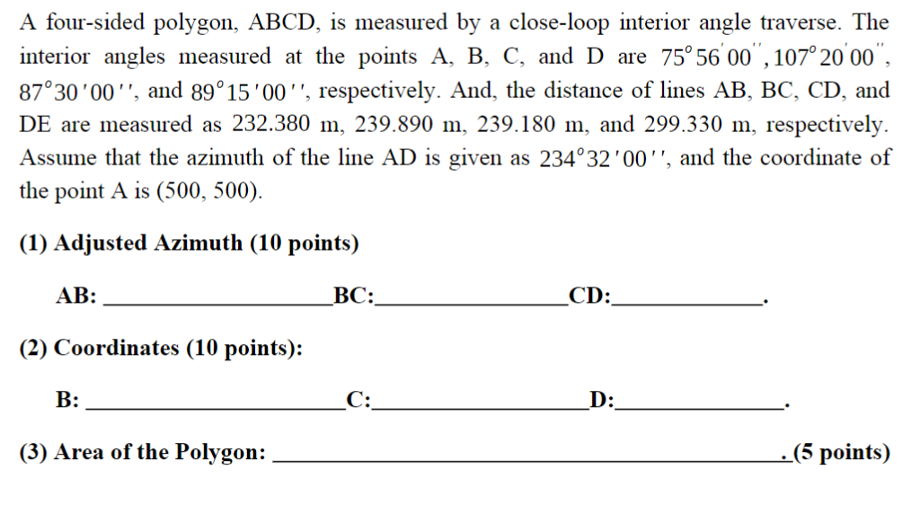 Solved A four-sided polygon, ABCD, is measured by a | Chegg.com