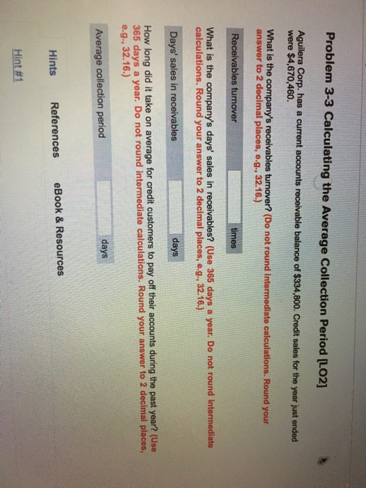 Solved Problem 3-3 Calculating the Average Collection Period | Chegg.com