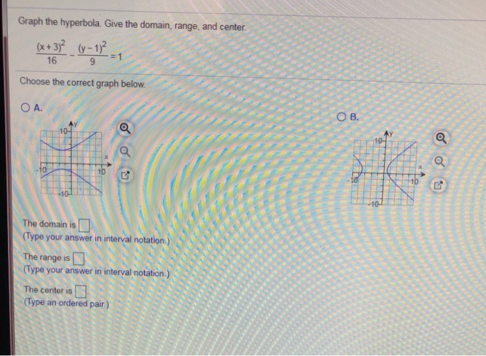 Solved Graph the hyperbola. Give the domain, range, and | Chegg.com
