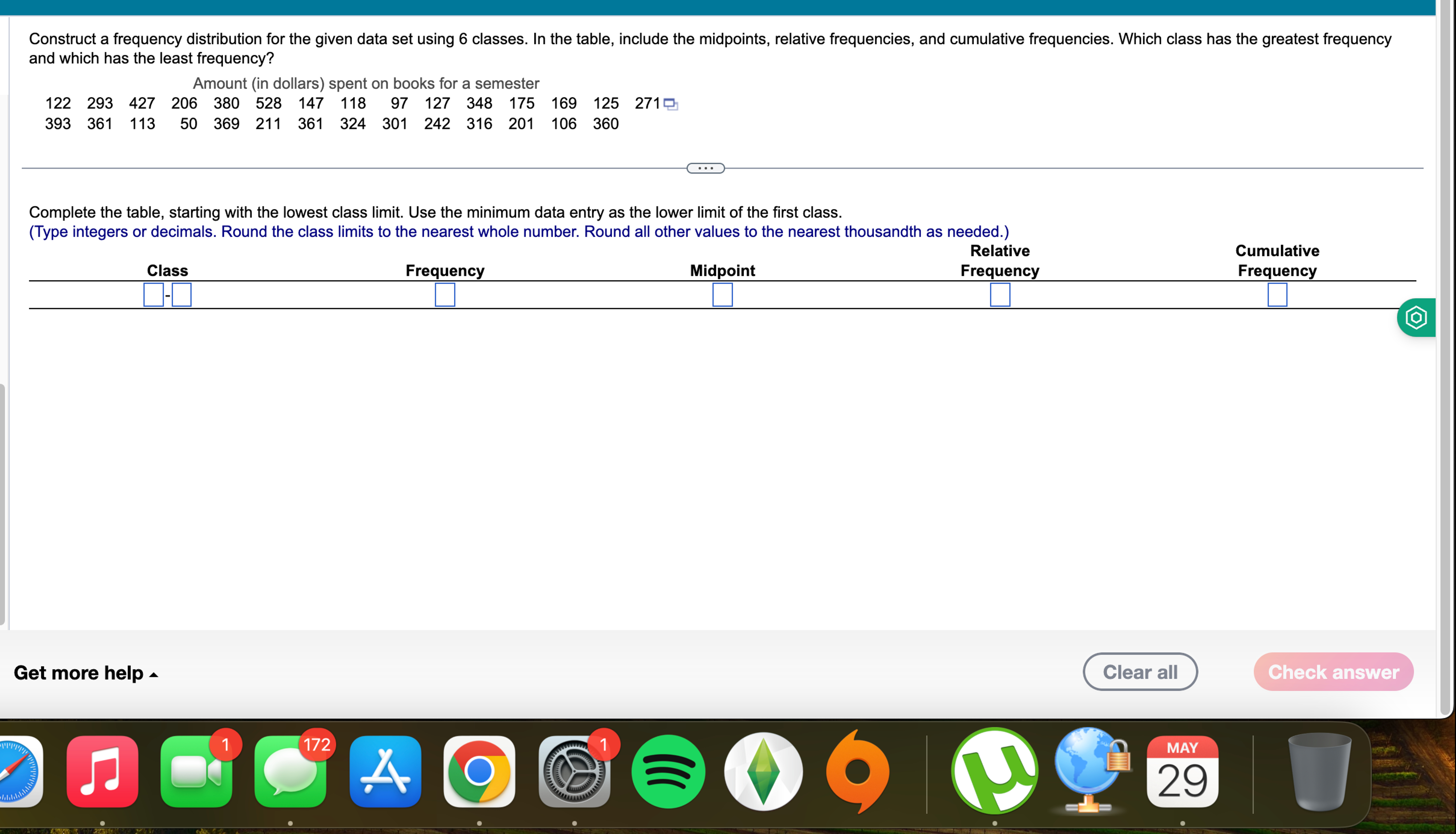 Solved Construct a frequency distribution for the given data | Chegg.com