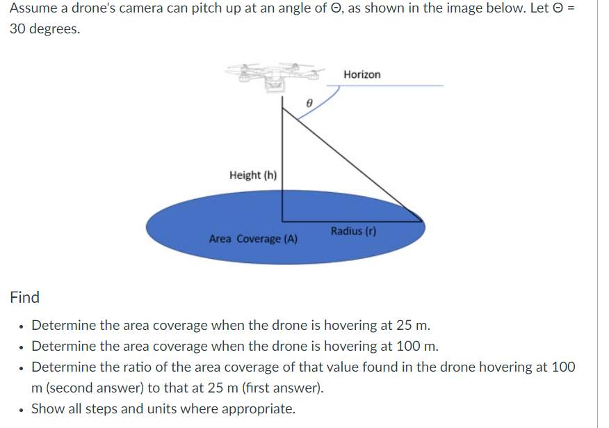 Solved Assume a drone's camera can pitch up at an angle of | Chegg.com