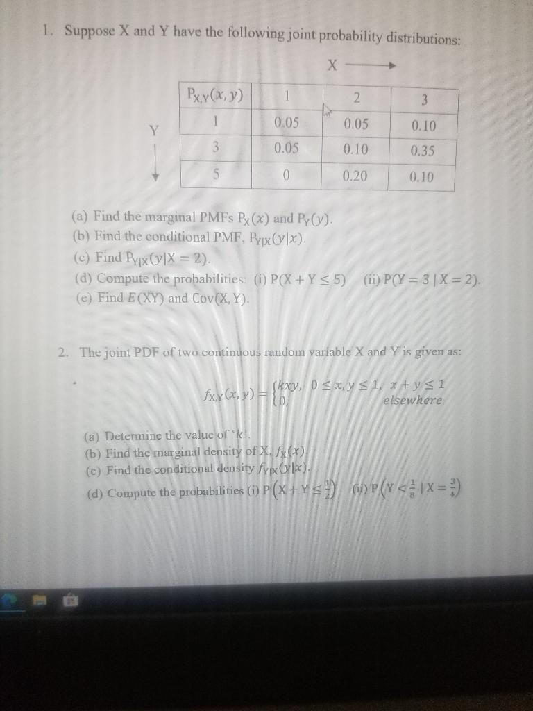 Solved 1. Suppose X and Y have the following joint | Chegg.com