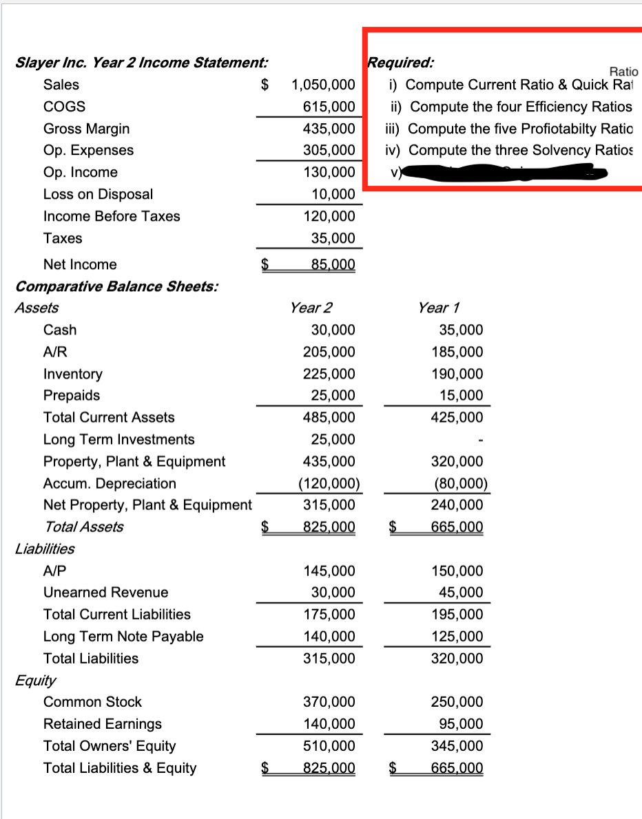 Solved Slayer Inc. Year 2 Income Statement: Sales $ COGS | Chegg.com