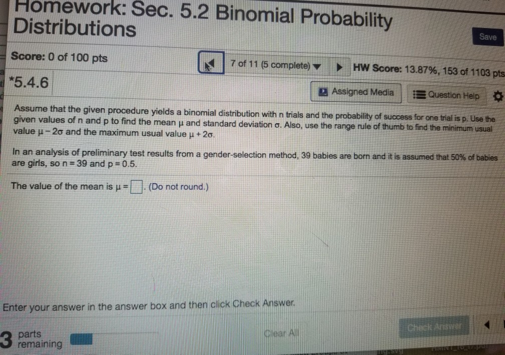 Solved Homework: Sec. 5.2 Binomial Probability Distributions | Chegg.com