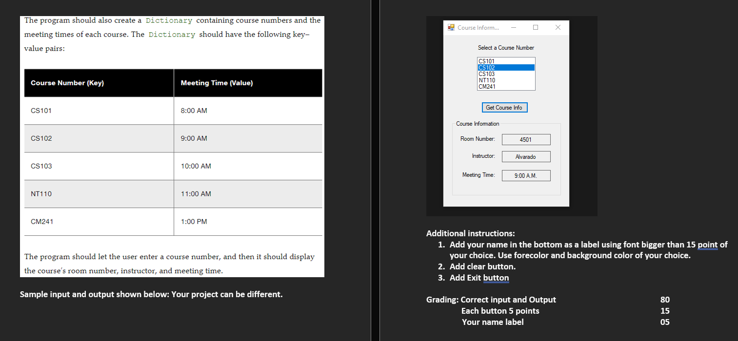 Chapter 9 Project Course Information The program | Chegg.com