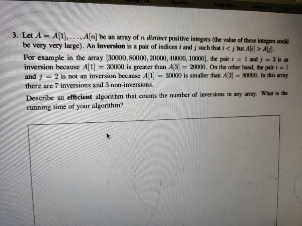 Solved Let A=A[1],dots,A[n] ﻿be an array of n ﻿distinct | Chegg.com