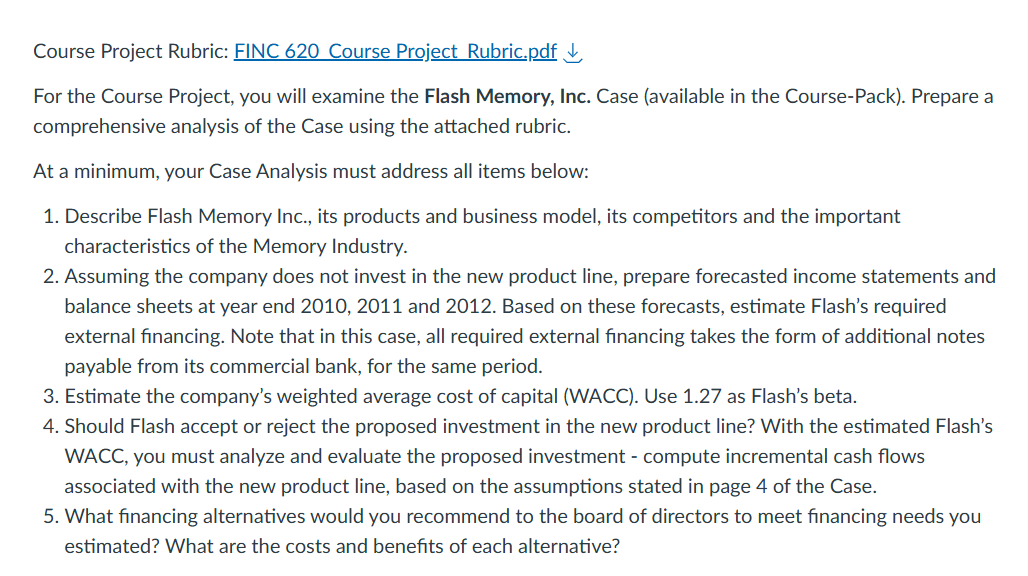 Solved Course Project Rubric: FINC 620 ﻿Course Project | Chegg.com