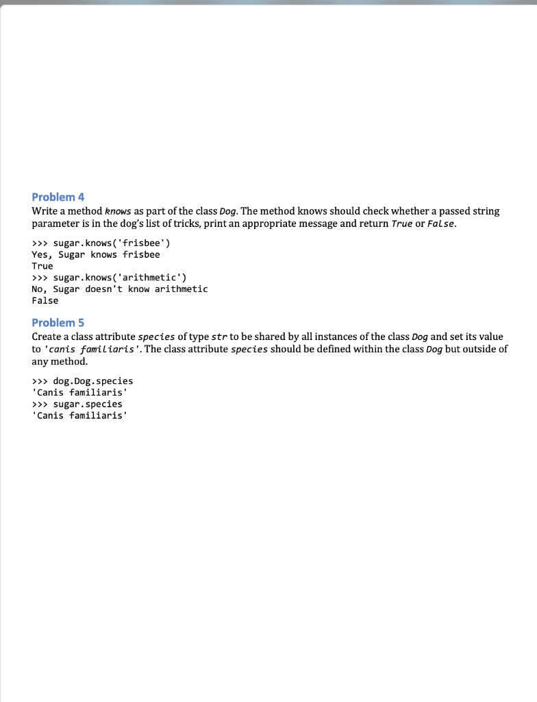 Solved Problem 4 Write a method knows as part of the class | Chegg.com