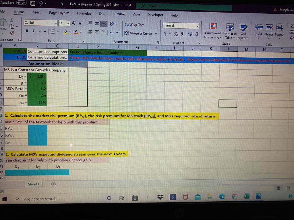 Solved AutoSave Excel Assignment Spring 2021.xlsx - Excel | Chegg.com